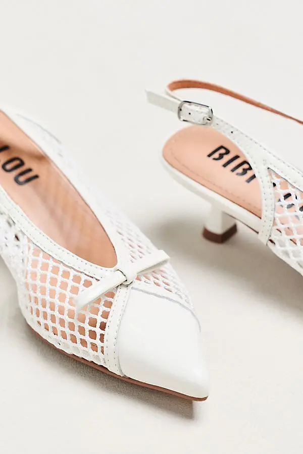 BIBI LOU Mesh Slingback Kitten Heels - White