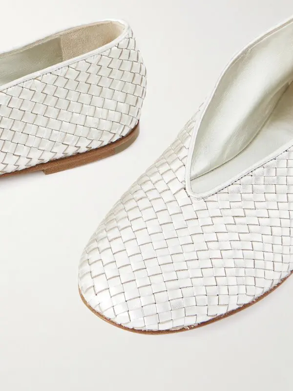 Bottega Veneta Metallic Intrecciato Leather Ballet Flats - Silver
