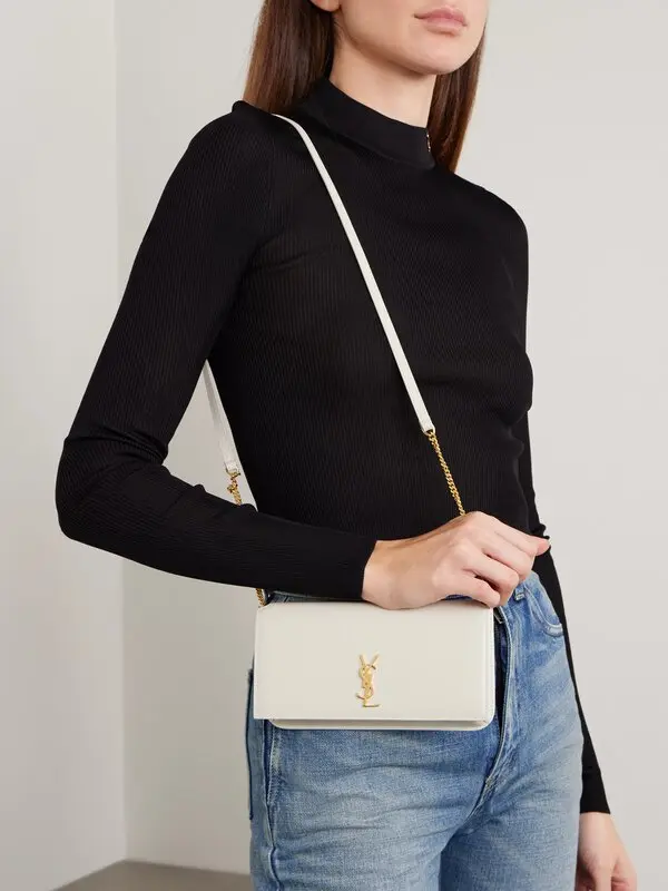 Saint Laurent Cassandre Strap Leather Phone Case - Neutrals