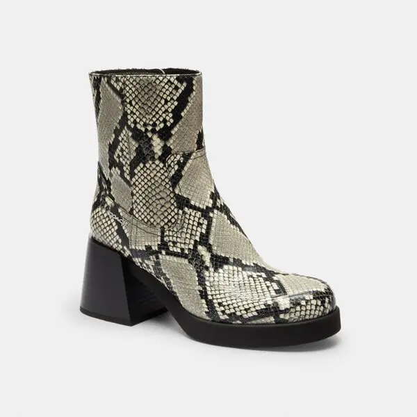 COACH Block Heel Boots With Snake Print