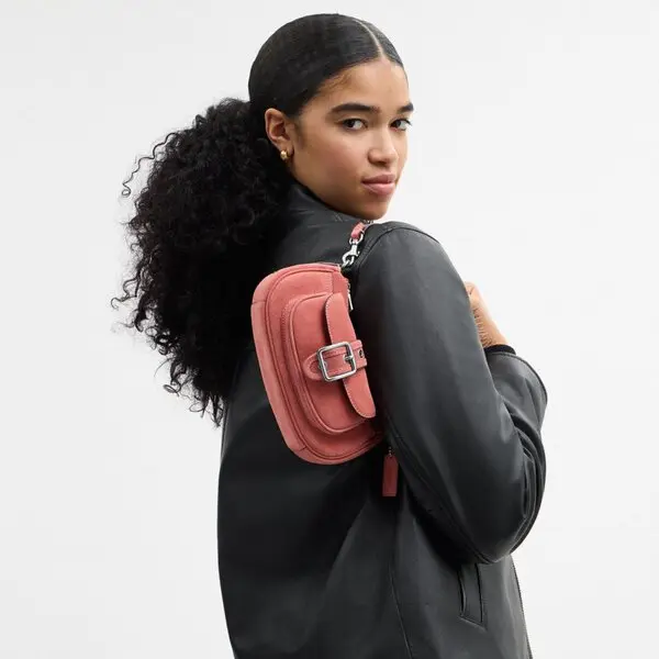 COACH® Ashton Mini Shoulder Bag - Suede/silver/pink