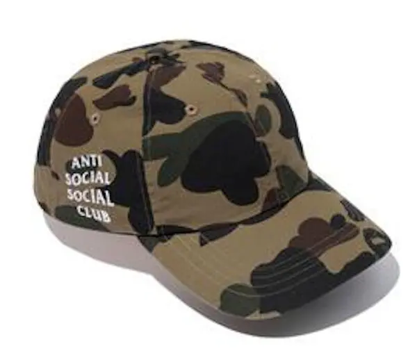 A BATHING APE X Anti Social Club 1st Camo Strapback Hat - Green Camo