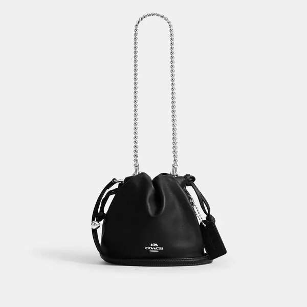 COACH OUTLET Coach Mini Drawstring Bag In Refined Calf Leather - Silver/black