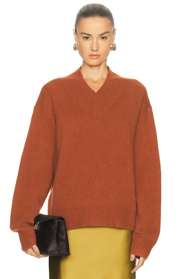 SRG Doris Cashmere V-neck Sweater - Rust