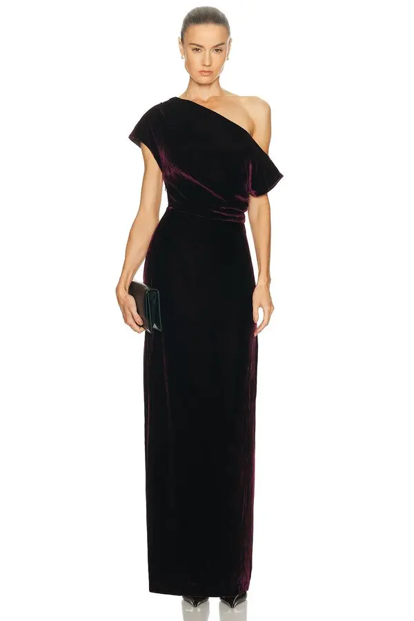 SRG Paola One-shoulder Velvet Dress - Burgundy