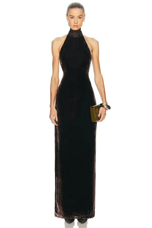 SRG Delia Halterneck Maxi Dress - Chocolate