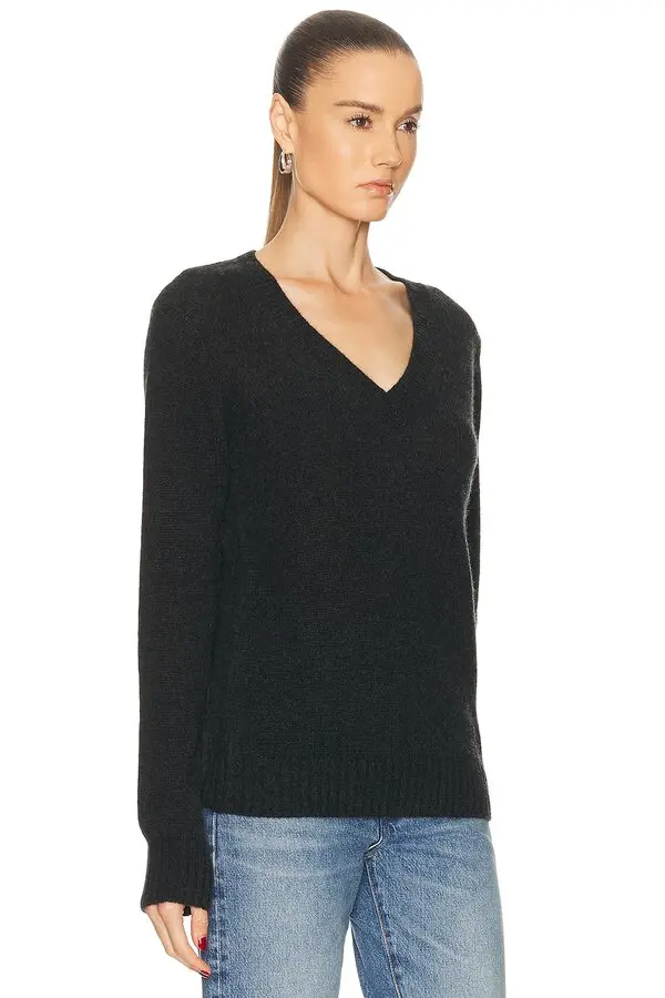 Enza Costa Cashmere V-neck Sweater - Charcoal
