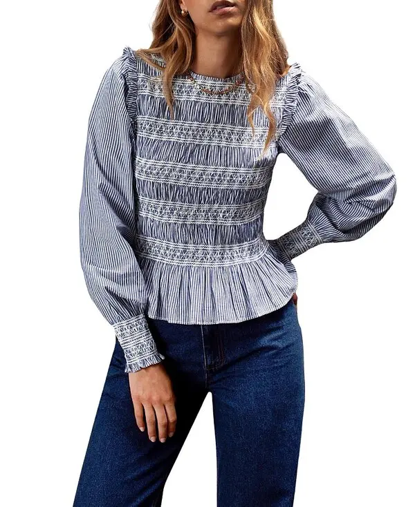 RO&ZO Stripe Shirred Blouse Top