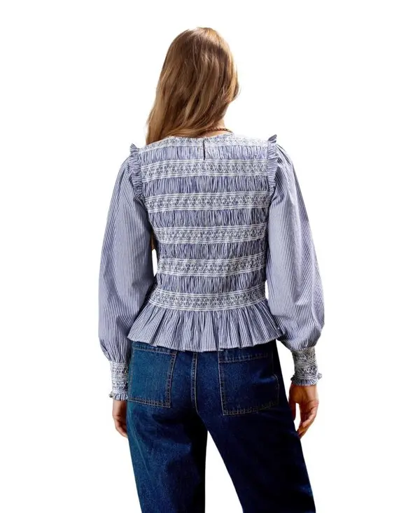 RO&ZO Stripe Shirred Blouse Top