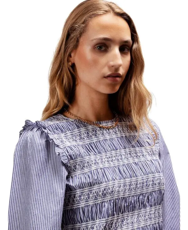 RO&ZO Stripe Shirred Blouse Top