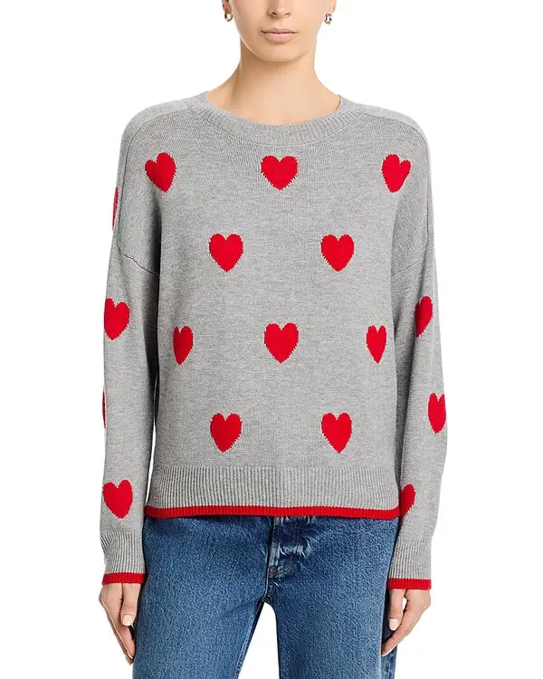 SIX FIFTY Valentina Heart Print Sweater - Heather Grey/red