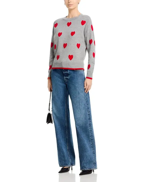 SIX FIFTY Valentina Heart Print Sweater - Heather Grey/red