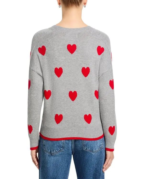 SIX FIFTY Valentina Heart Print Sweater - Heather Grey/red