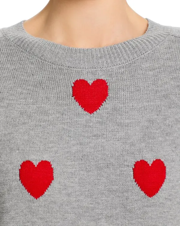 SIX FIFTY Valentina Heart Print Sweater - Heather Grey/red