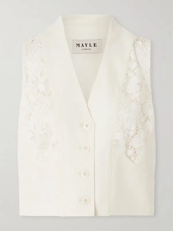 Maison Mayle Ines Lace-trimmed Wool-twill Vest