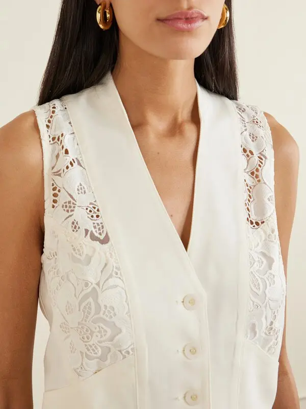 Maison Mayle Ines Lace-trimmed Wool-twill Vest