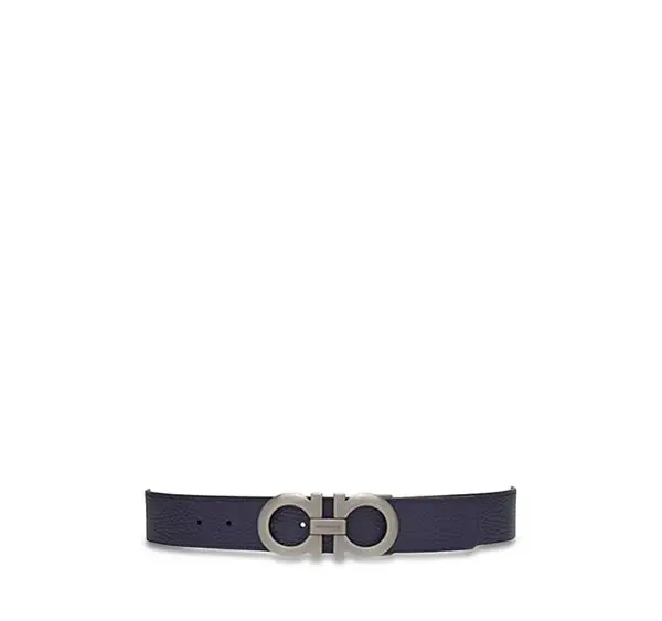 FERRAGAMO Reversible Grained Leather Belt - Midnight