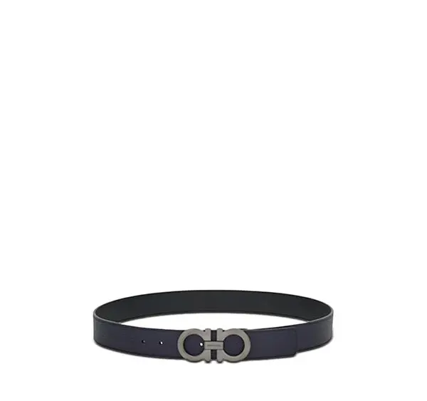 FERRAGAMO Reversible Grained Leather Belt - Midnight