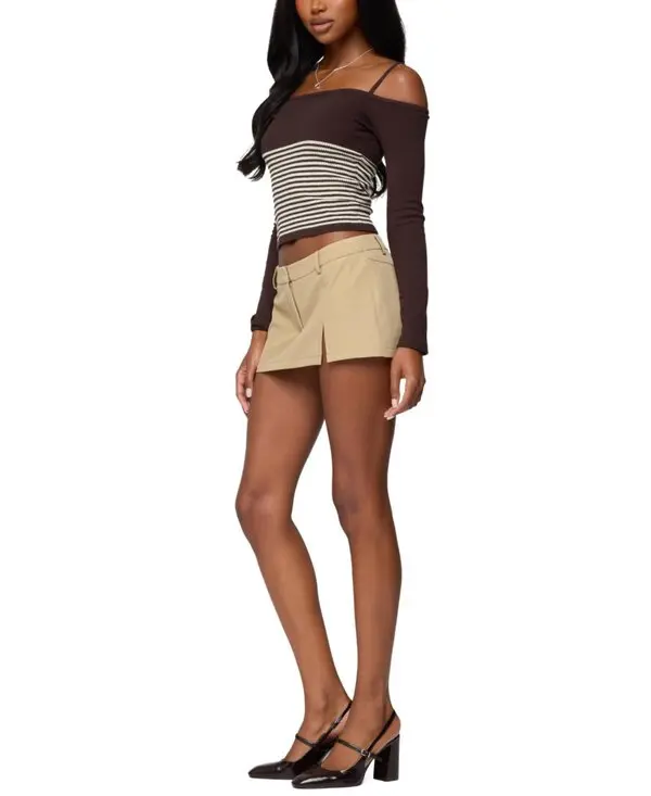 EDIKTED Striped Off-the-shoulder Knit Top