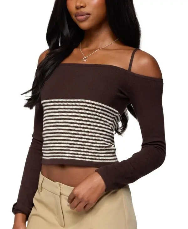 EDIKTED Striped Off-the-shoulder Knit Top