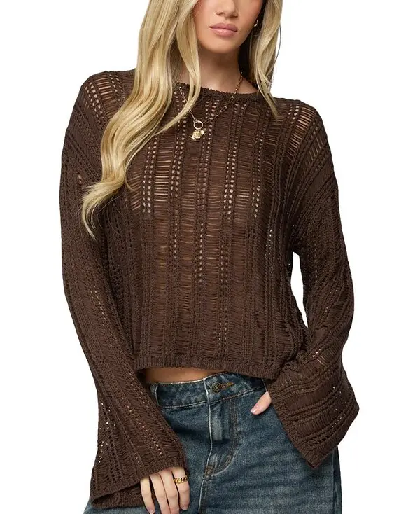 EDIKTED Jaide Sheer Ladder Knit Sweater