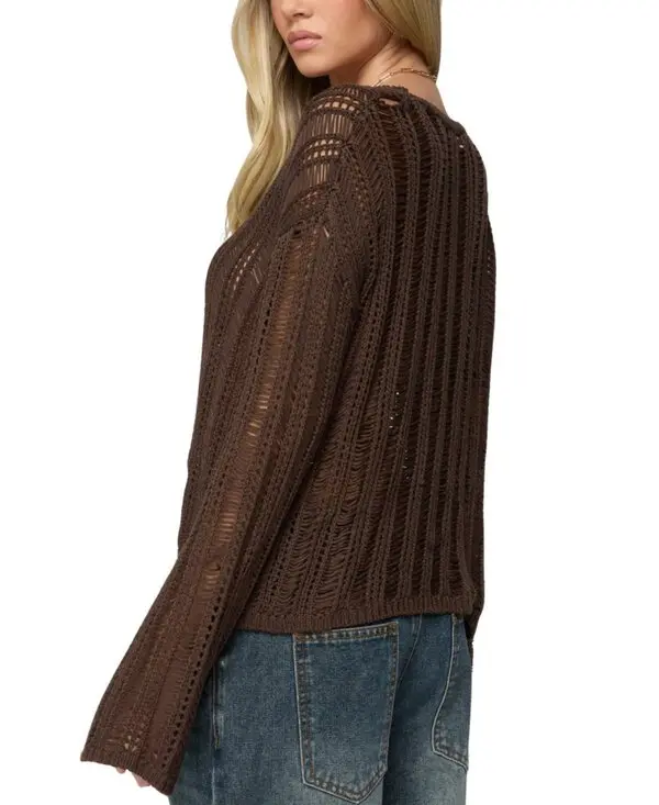 EDIKTED Jaide Sheer Ladder Knit Sweater