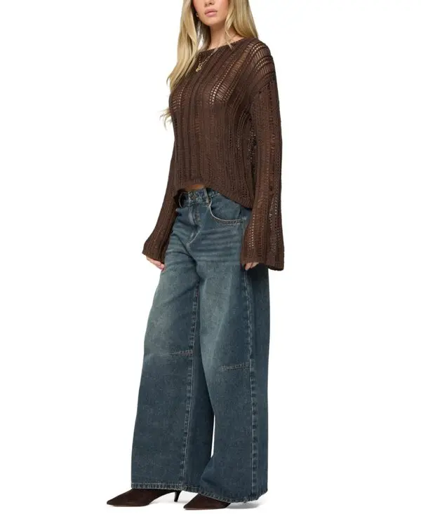 EDIKTED Jaide Sheer Ladder Knit Sweater