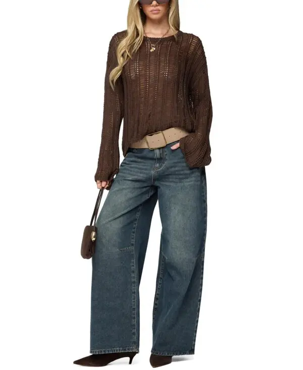 EDIKTED Jaide Sheer Ladder Knit Sweater