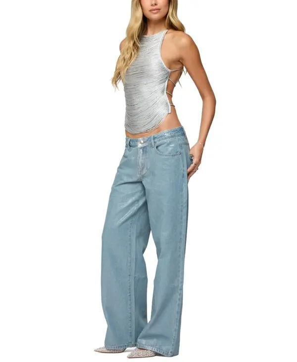 EDIKTED Kalana Crisscross Backless Fringed Top