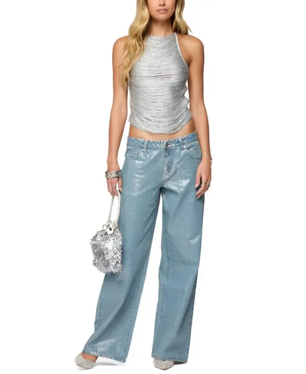EDIKTED Kalana Crisscross Backless Fringed Top