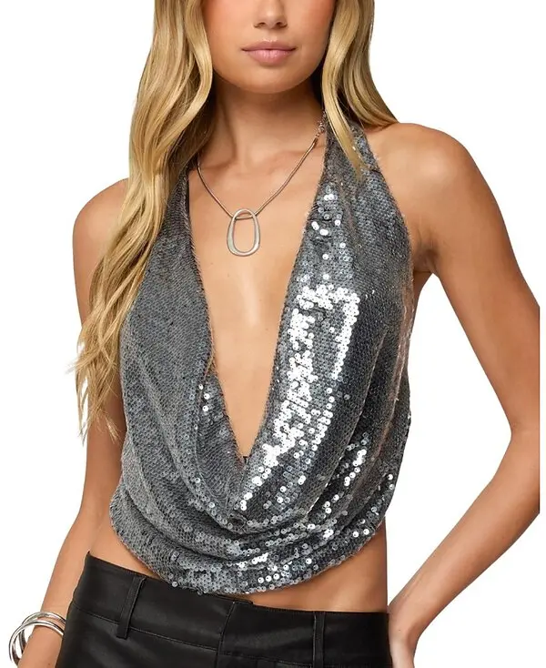 EDIKTED Sequin Halter Neck Top