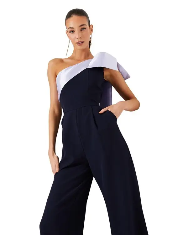Coast Bow One Shoulder Wide Leg Jumpsuit - Navy