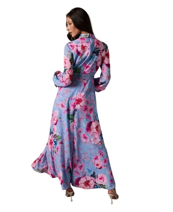 Coast Pleated Lace Trim Long Sleeve Midi Dress
