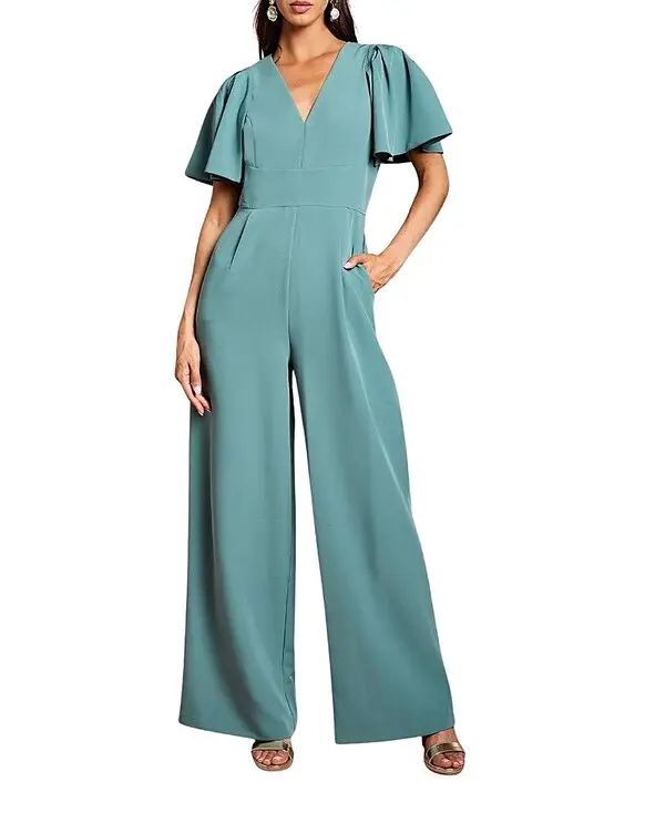 Coast Flutter Sleeve Plunge Jumpsuit - Sage