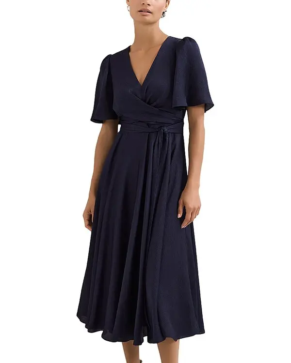 Phase Eight Textured Faux Wrap Midi Dress - Navy | Editorialist