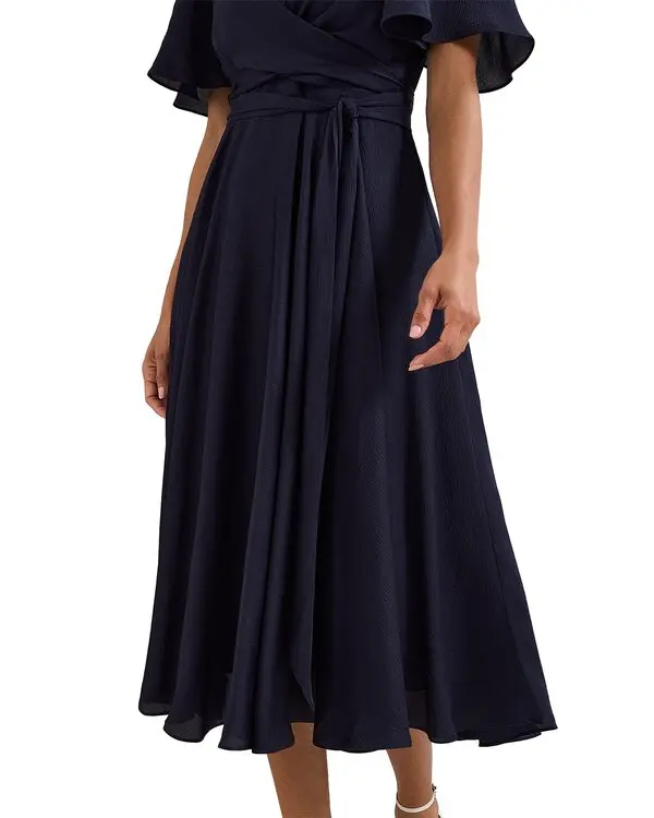 PHASE EIGHT Textured Faux Wrap Midi Dress - Navy