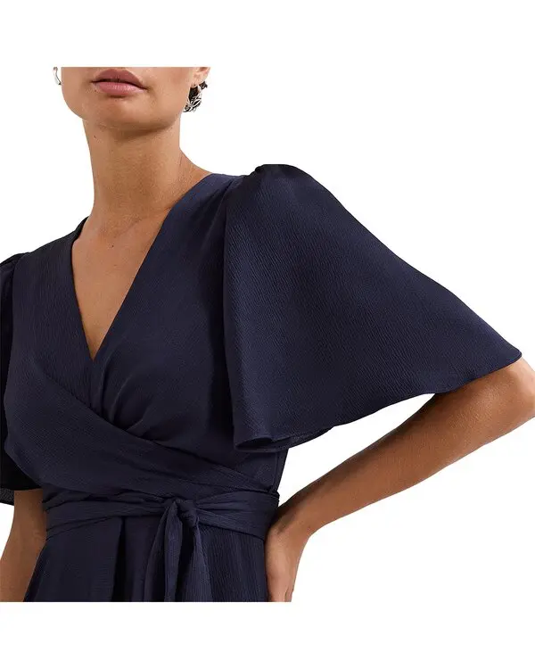 PHASE EIGHT Textured Faux Wrap Midi Dress - Navy