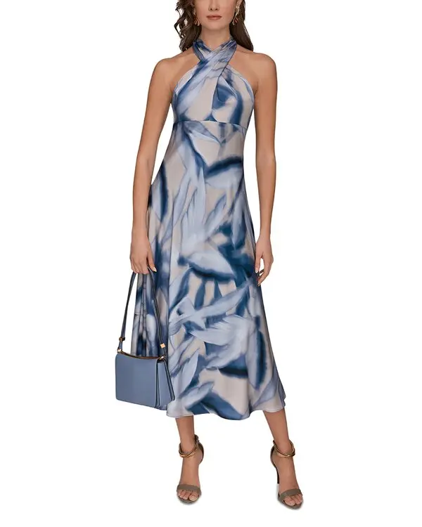 Donna Karan New York Crossover Neck Midi Dress