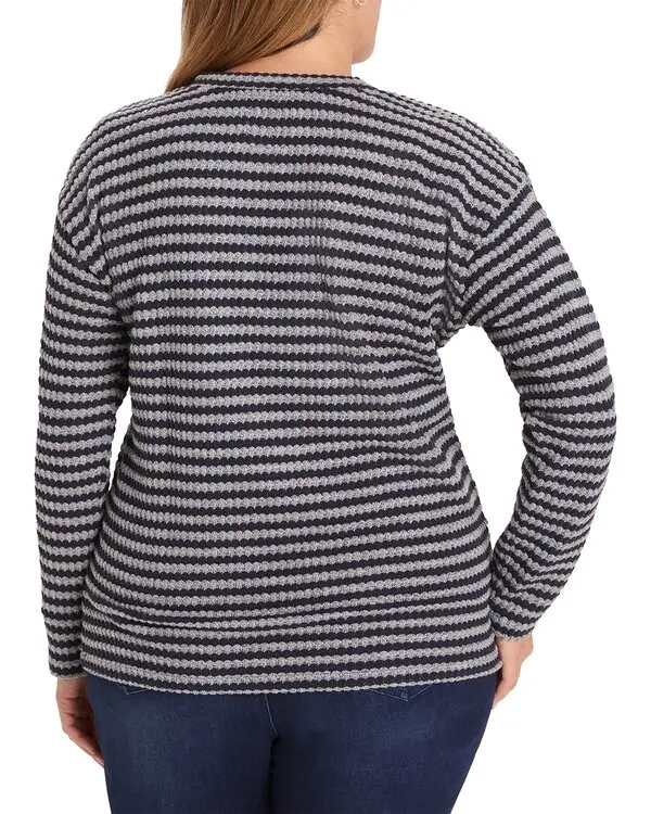 NIC+ZOE Texture Stripe Button Shoulder Top