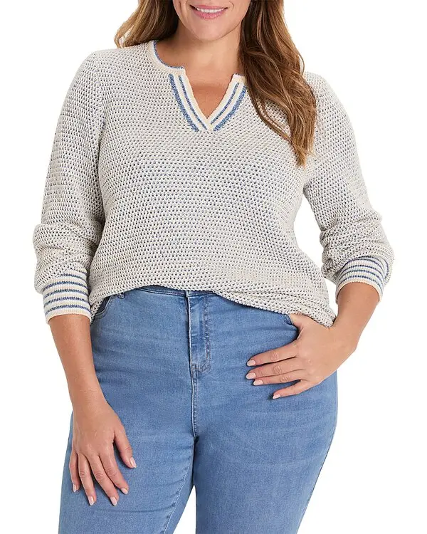 NIC+ZOE Tuck Texture Split Neck Sweater