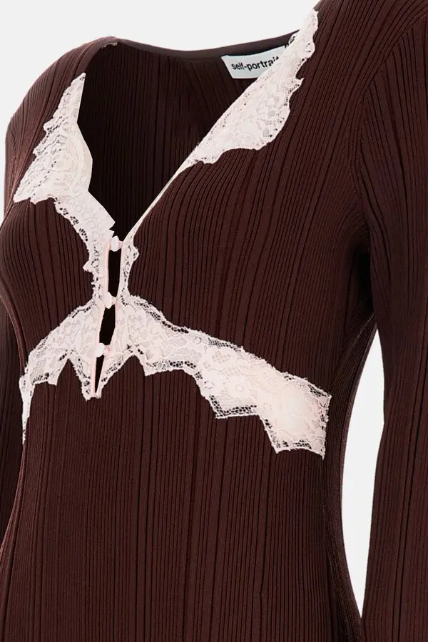 SELF-PORTRAIT Lace Knit Top - Rosso
