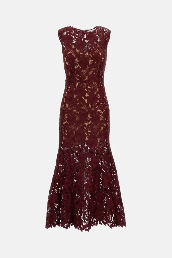 SELF-PORTRAIT Floral Guipure Lace Midi Dress - Red