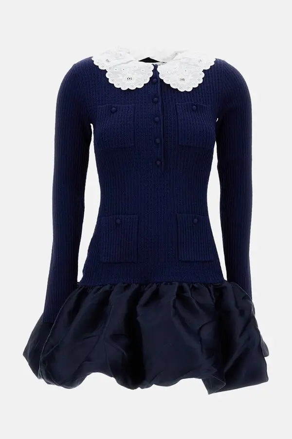 SELF-PORTRAIT Mini Knit And Taffeta Dress - Blu