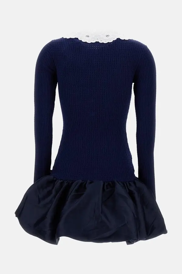 SELF-PORTRAIT Mini Knit And Taffeta Dress - Blu
