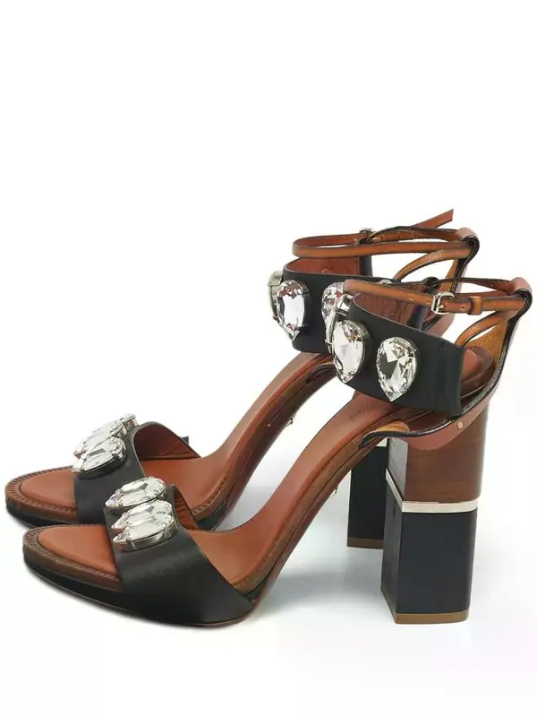 Roberto Cavalli Leather Crystal Sandals - Black