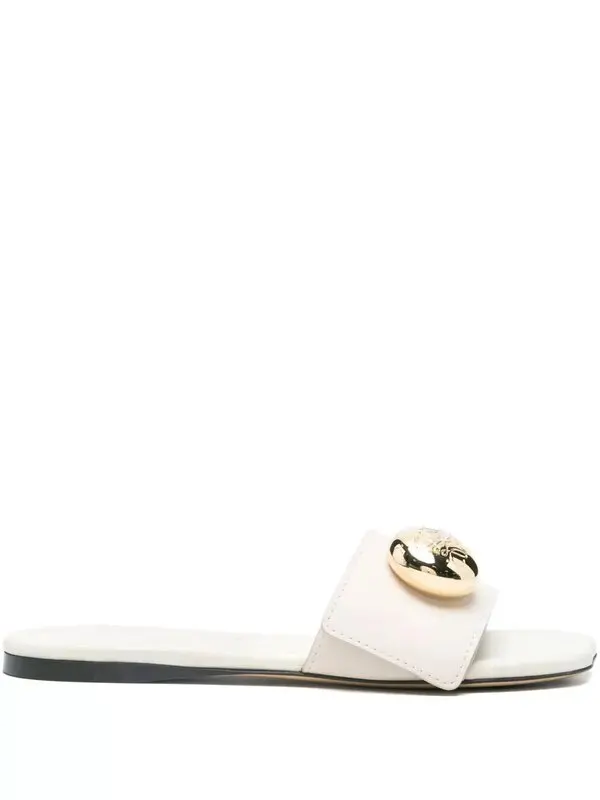 Loewe Leather Circular-embellishment Sandals - Neutrals
