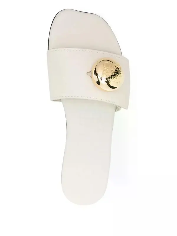 Loewe Leather Circular-embellishment Sandals - Neutrals