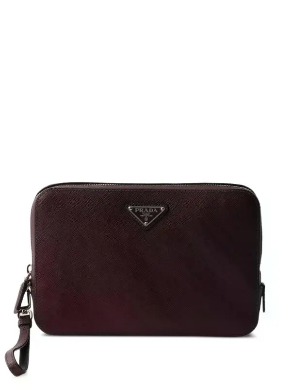 Prada Leather Logo-plaque Clutch - Brown