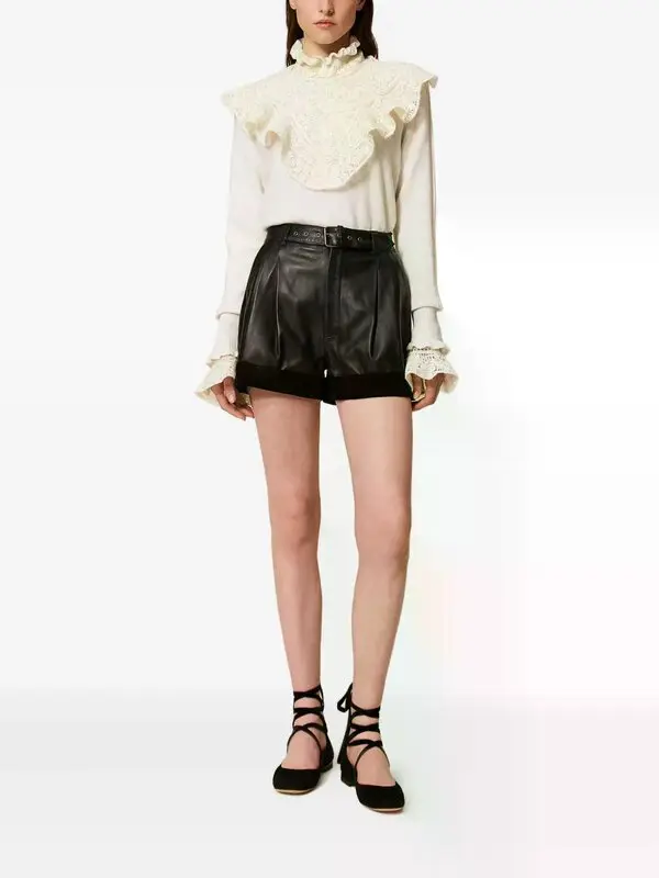 TWINSET Pleated Leather Shorts