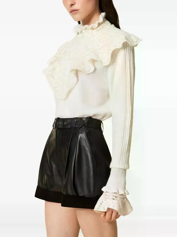 TWINSET Pleated Leather Shorts